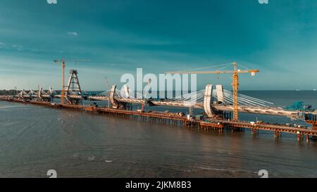 A beautiful aerial shot of Cape Lambert, a port facility in Australia ...