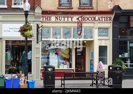 Old fashioned small town main street buildings, with stores on ground ...