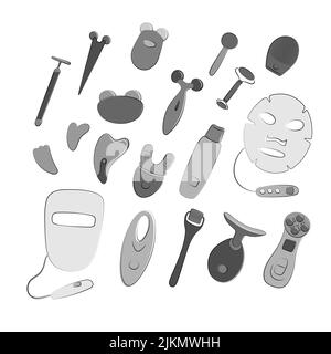 Microcurrent facial treatment set vector illustration. Cartoon ...