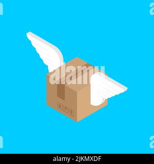 Winged box delivery sign. Parcel with wings delivery symbol Stock ...