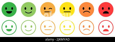Set of emoticons with different moods. Line art style. Emoji from bad ...