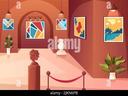 Art Gallery Museum Interior Cartoon Illustration Exhibition, Culture ...