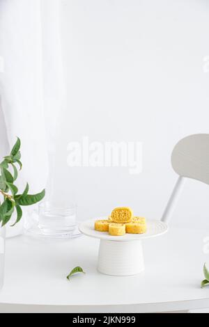 A vertical shot of aesthetic table setup with traditional Chinese ...