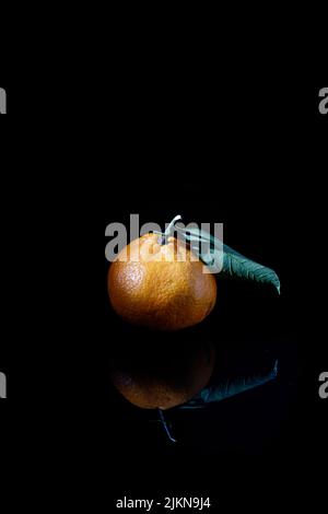 single tangerine on black background Stock Photo - Alamy