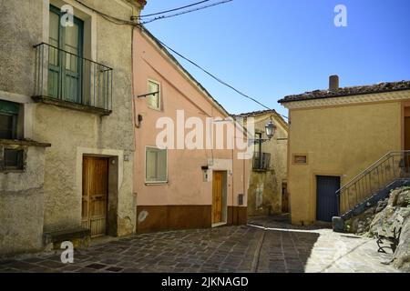 A narrow street in Calvello village in the Basilicata region of Italy ...