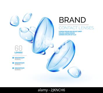 Vector eye contacts lenses ad template, packaging and product ads ...