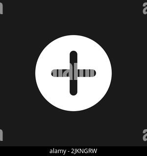 Add button dark mode glyph ui icon. Website interactive element. User interface design. White ...