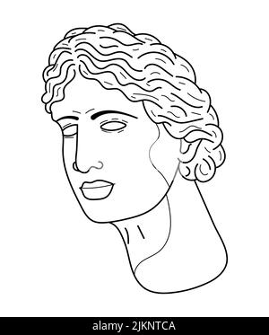 Classic bust sculpture vector in line art style. Greek ancient column ...