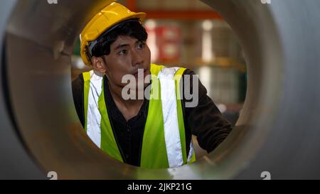 Asia Heavy industry Foreman factorial worker check metal steel roof ...