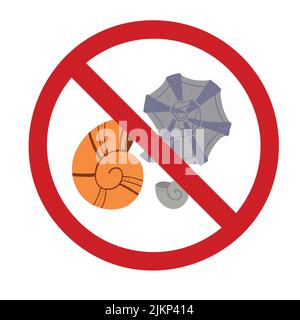 Vector seashells in the prohibition sign. Allergy danger. Forbidden ...