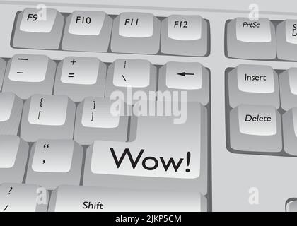 Computer Keyboard with Wow text. Close-up of an electronic Computer ...