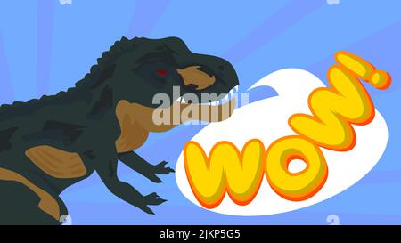 Dinosaur with speech bubble saying Wow word. Tyrannosaurus Rex with ...