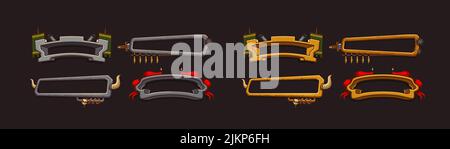 Fantasy frames with medieval weapon for rpg game ui design. Vector cartoon set of empty banners ...