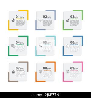 9 data infographics square index template. Vector illustration abstract ...