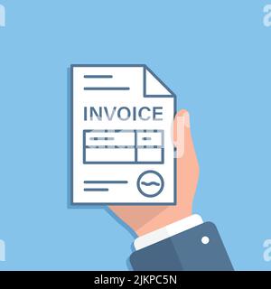 Invoice in hand illustration in flat style. Transaction document vector ...