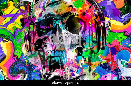 abstract colored artistic skull, graphic design concept, bright ...