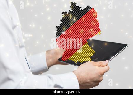 3D rendering of a digital german map with a national flag and ...