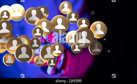3D rendering of a businessman pointing at a group of people icons Stock ...