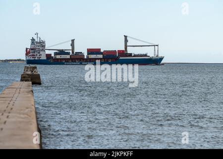A cargo ship of the company Transinsular Expresso transporting sea ...