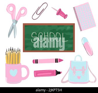 back to school, books notebook glue calculator crayons education ...