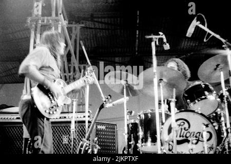 Chicago band playing at the 1970 Isle of Wight Festival, UK Stock Photo ...