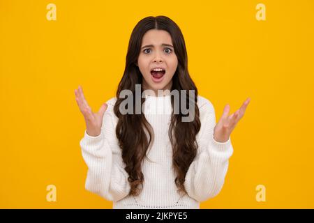 Scream and shout child. Angry teenage girl, upset and unhappy negative ...