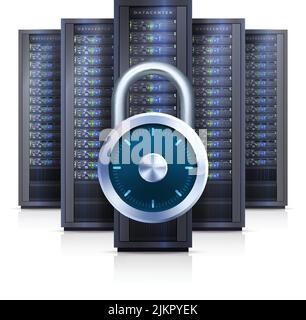 Computer server racks with security lock symbol black on white ...