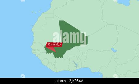 Mali map with pin of country capital. Two types of Mali map with ...
