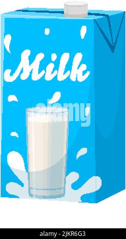 Milk tetra pack and glass of milk. Diary products, breakfast drink ...