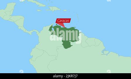 Venezuela map with pin of country capital. Two types of Venezuela map ...