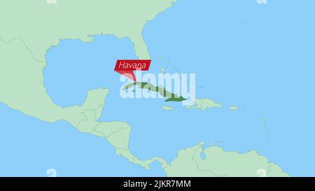 Cuba map with pin of country capital. Two types of Cuba map with ...