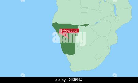 Namibia map with pin of country capital. Two types of Namibia map with ...