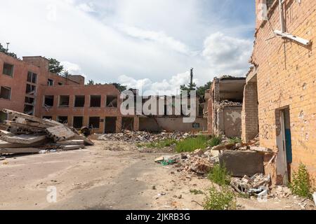 CHERNIHIV, UKRAINE - Jul. 27, 2022: War in Ukraine. Destroyed school in ...