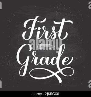 Hello 1st Grade calligraphy hand lettering isolated on white. First day ...