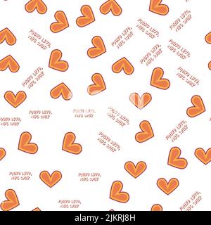 Love heart, daisies, waves of positivity retro 70s seamless pattern ...