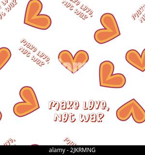 Love heart, daisies, waves of positivity retro 70s seamless pattern ...