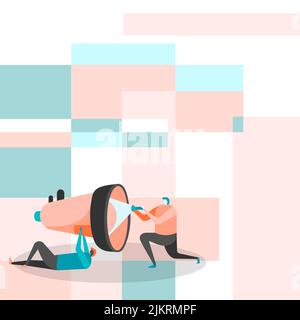 Two workers fix a broken megaphone while using a flashlight, a copy ...