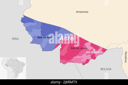Brazil state Amazonas administrative map showing municipalities colored ...