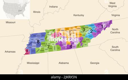 Tennessee counties map and congressional districts since 2023 map ...