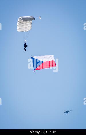 Czech Paradrop paratroopers with flag and parachute landing for the ...