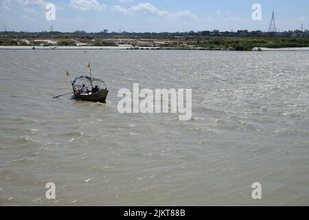 The Ganges in monsoon at Guptar Ghat or Narayan Ghat. Civil Lines, Kanpur, Uttar Pradesh, India ...