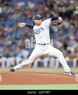 Tampa Bay Rays' Drew Rasmussen pitches to othe Minnesota Twins during ...