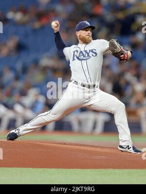 Tampa Bay Rays' Drew Rasmussen pitches to othe Minnesota Twins during ...