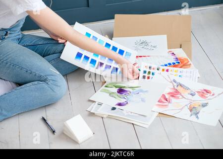 art painting skill color swatch watercolor drawing Stock Photo - Alamy