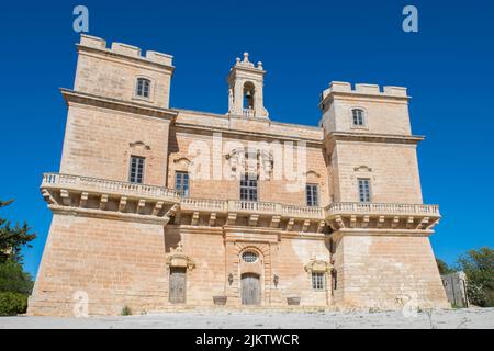 The facade of Selmun Palace or Selmun Tower, a villa built in baroque ...