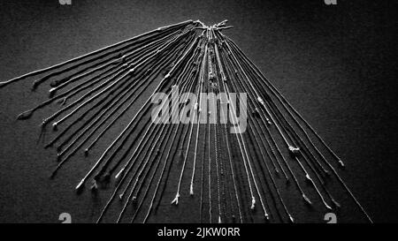 A top view grayscale shot of the knots of the Inca knot with pattern at ...