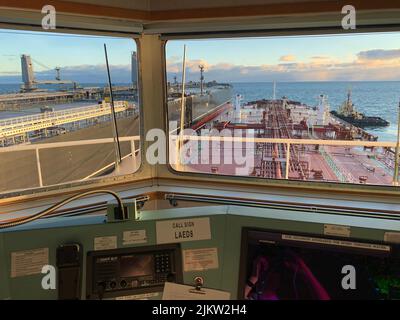 An inside view of the bridge of an AFRAMAX oil tanker Stock Photo - Alamy