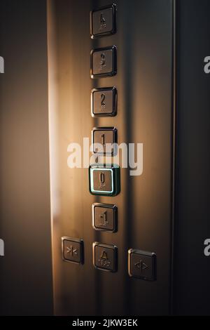 A vertical shot of the floors buttons inside modern elevator Stock ...