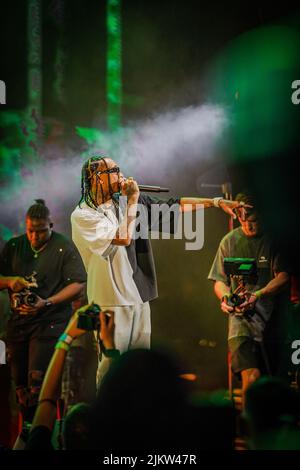 A famous American rapper Tyga performing at the festival in Dubai ...