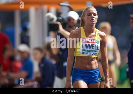 Lisa Linnell participating in the high jump at the European Athletics ...